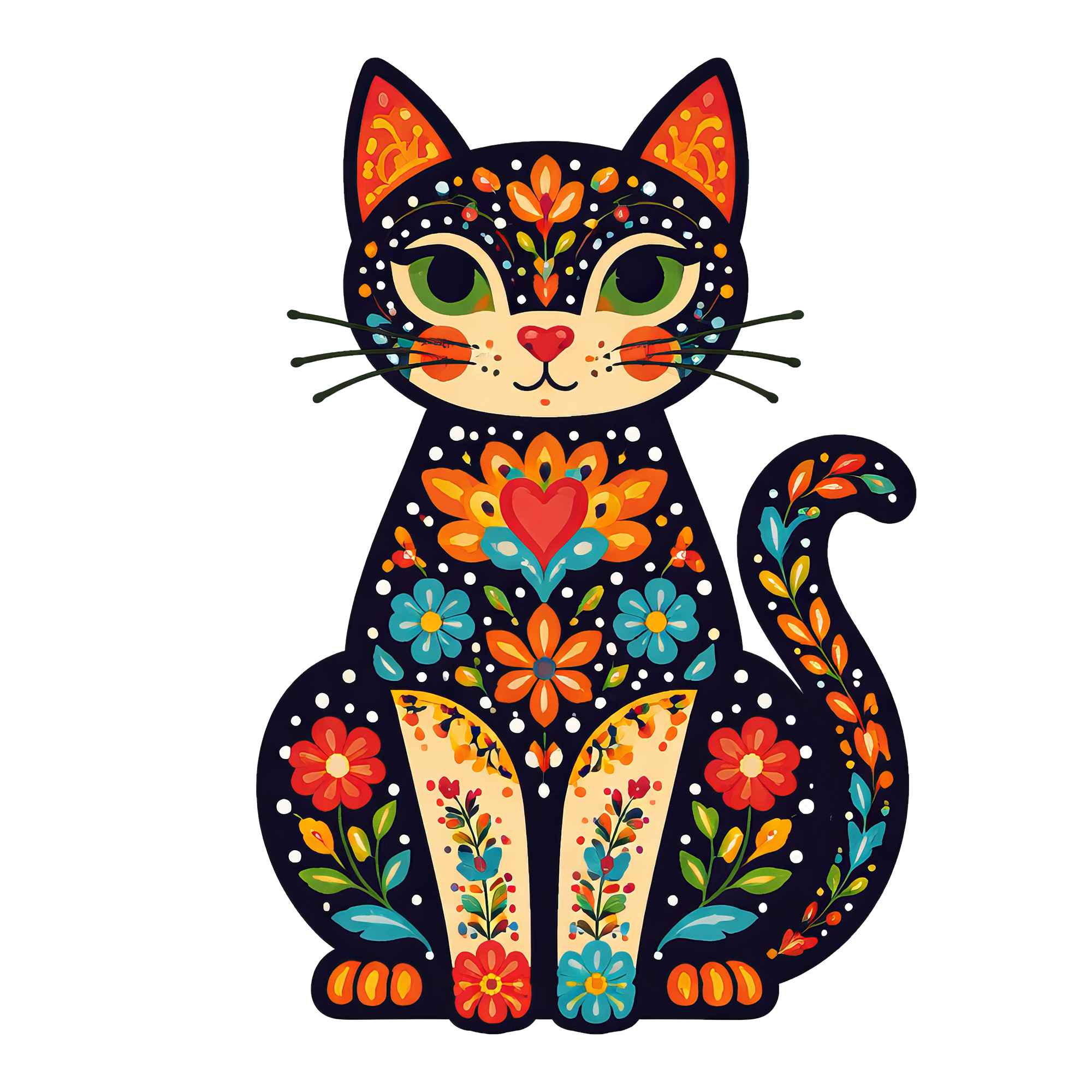 Bold Floral Folk Art Cats Clipart – 12 PNG, Commercial Use - Creative ...