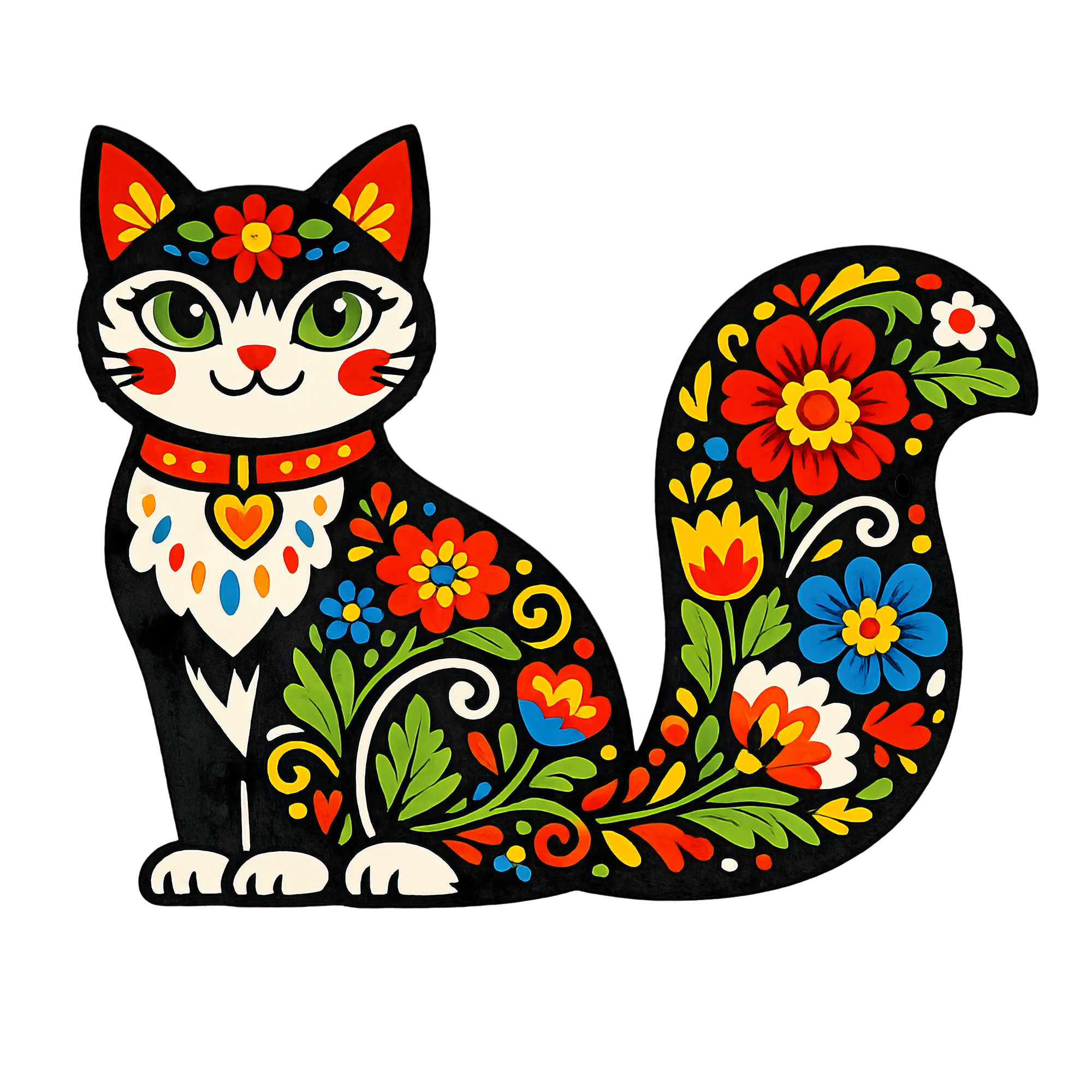 Bold Floral Folk Art Cats Clipart – 12 PNG, Commercial Use - Creative ...
